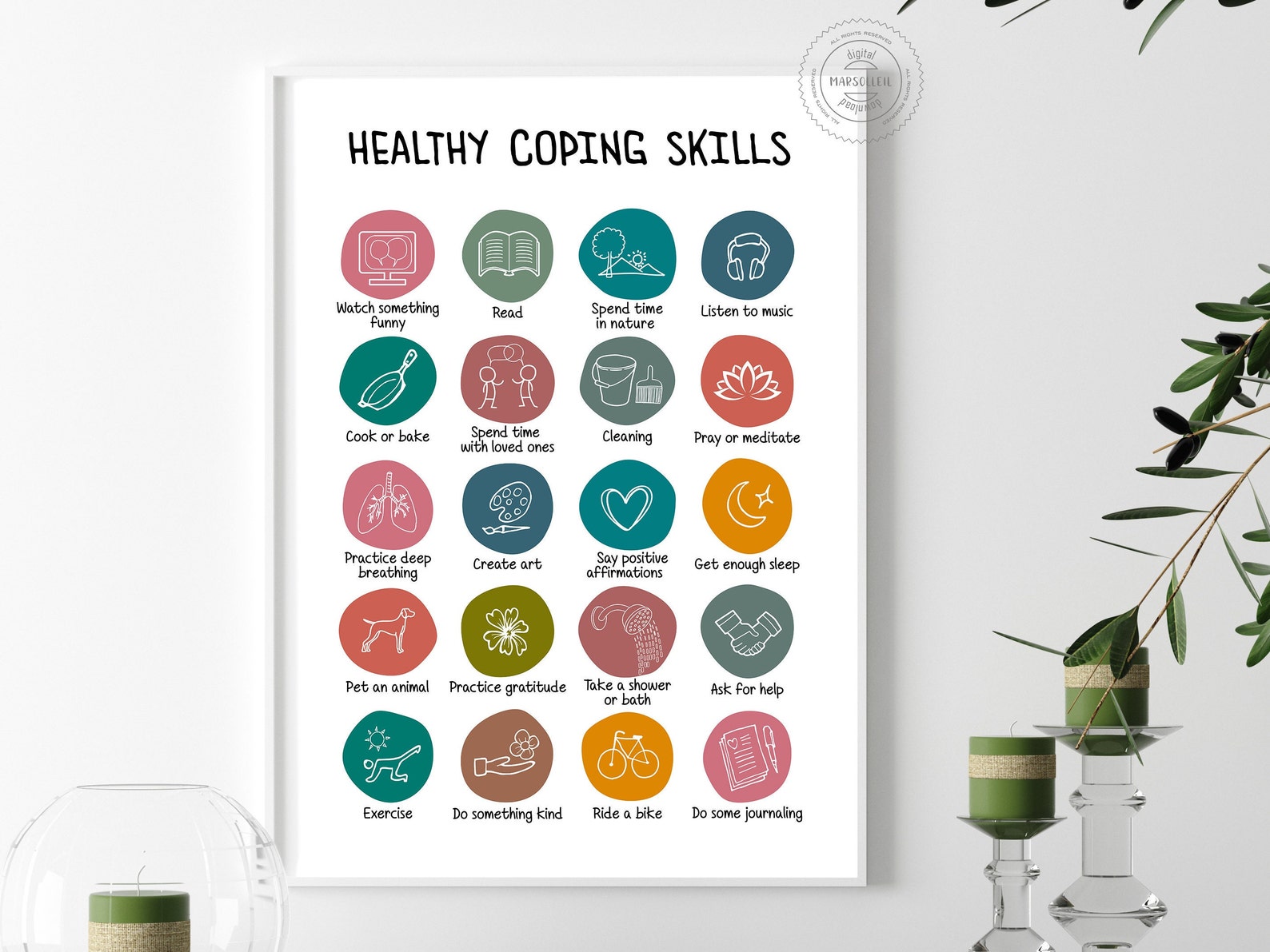 Healthy Coping Skills Poster Therapy Office Decor School | Etsy