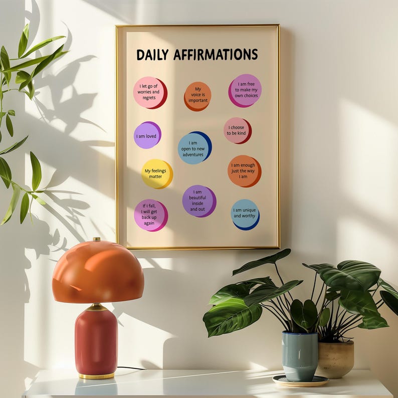 Daily Affirmations, Mental Health Wall Art Print, Positive Affirmations ...