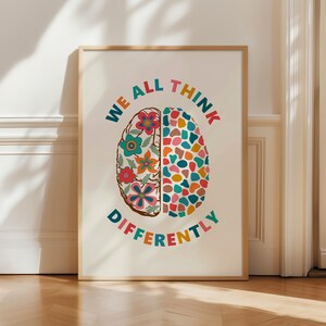 Neurodiversity Poster, We All Think Differently, Brain Art Print ...