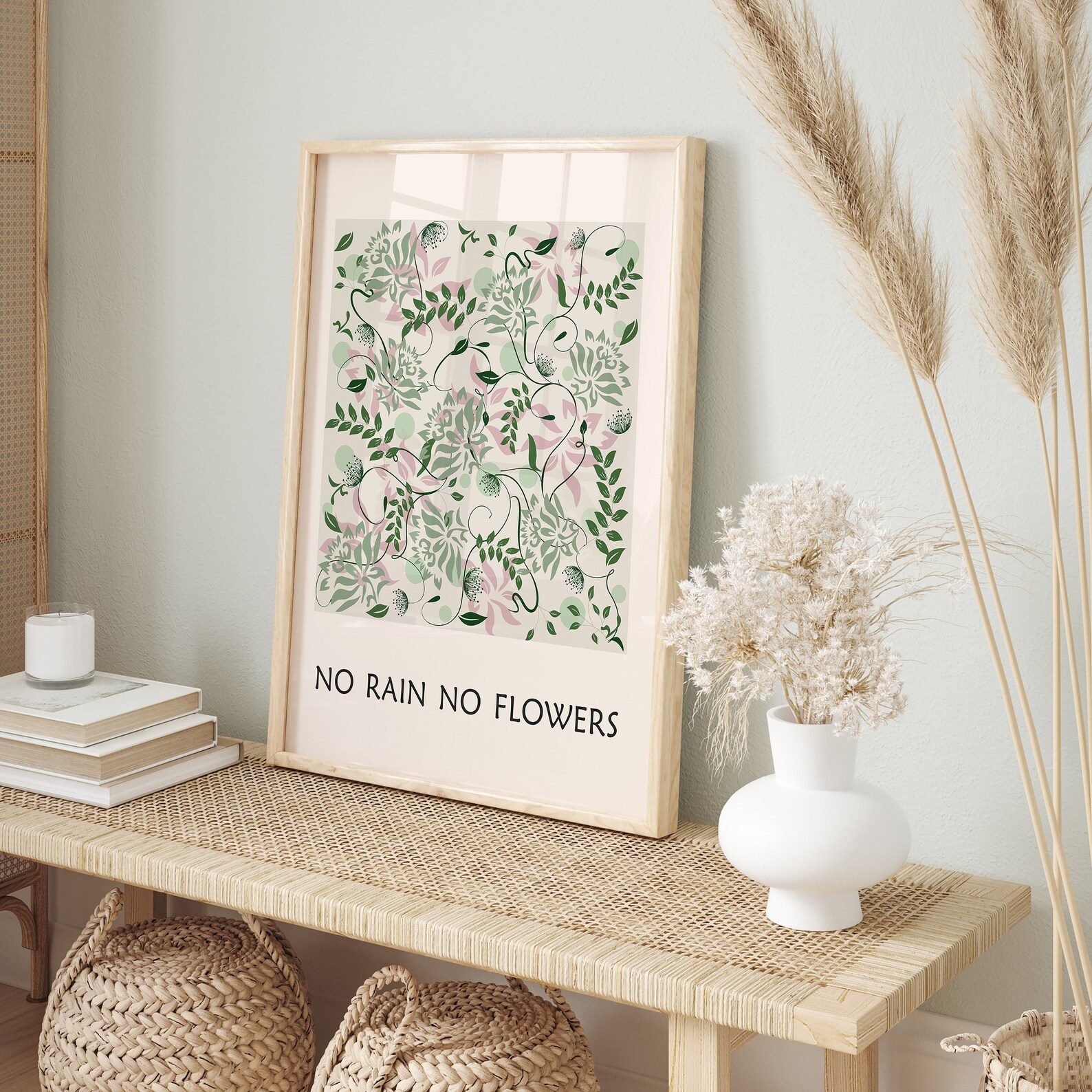 No Rain No Flowers, Positivity Wall Art Print, Affirmation Flower Print ...