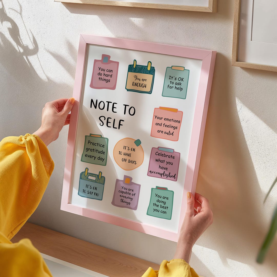 Note to Self Poster, Therapy Office Wall Art, Mental Health, Self ...