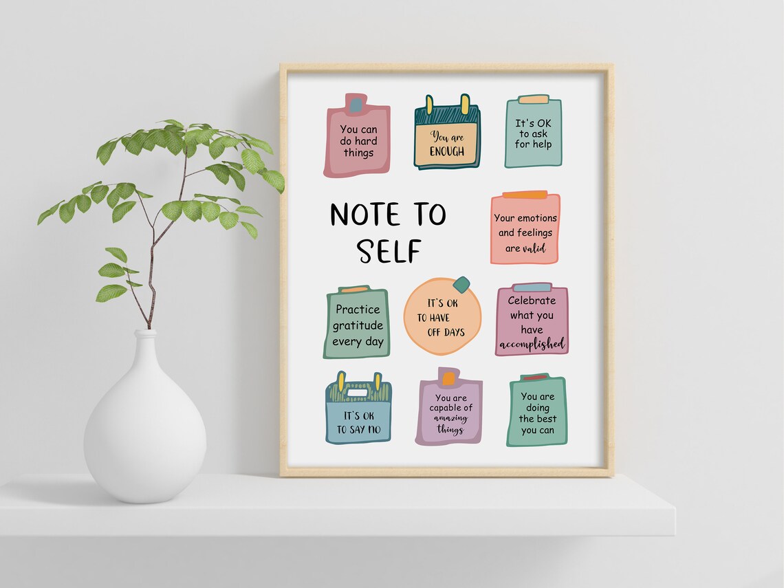 Note to Self Poster Therapy Office Wall Art Mental Health - Etsy