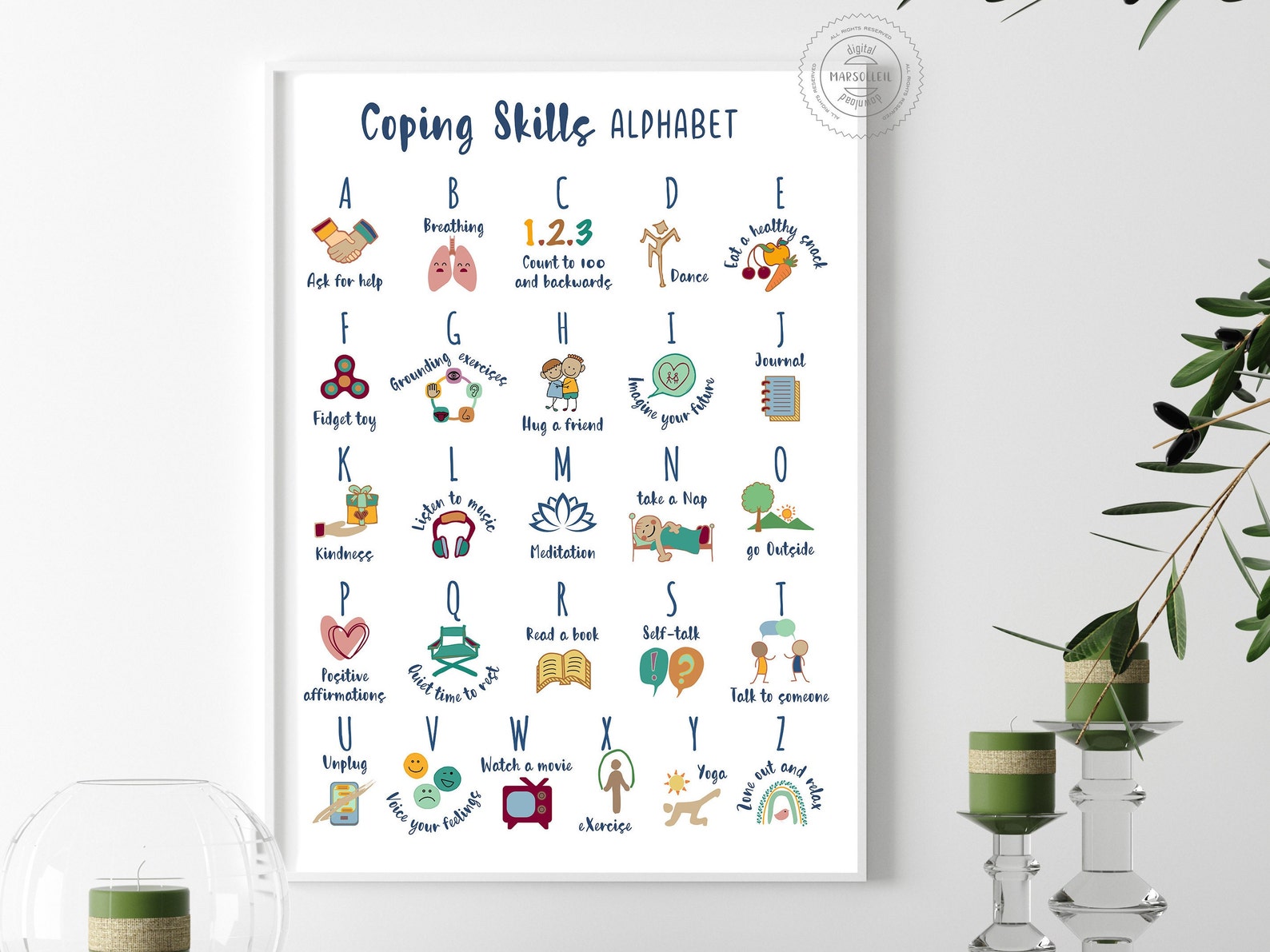 Coping Skills Alphabet Poster School Counselor Office Decor | Etsy