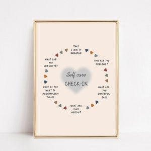 Self Care Check in Printable, Mental Health Poster, Therapy Office ...