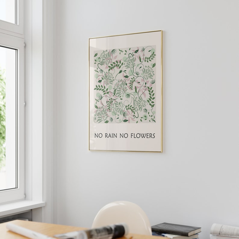 No Rain No Flowers, Positivity Wall Art Print, Affirmation Flower Print ...