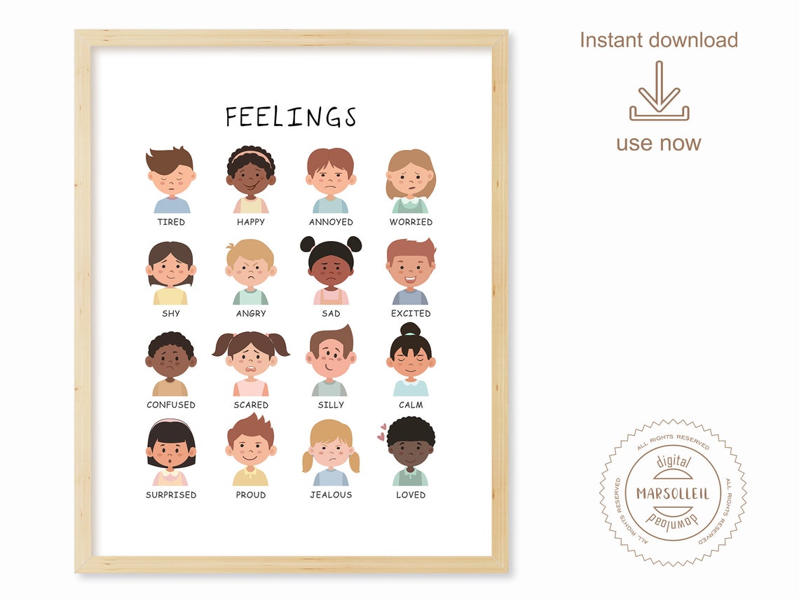 Feelings Poster Emotions Chart for Kids Calming Techniques - Etsy