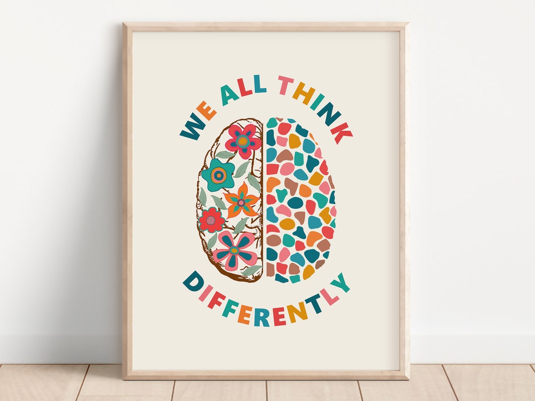 Neurodiversity Poster, We All Think Differently, Brain Art Print ...