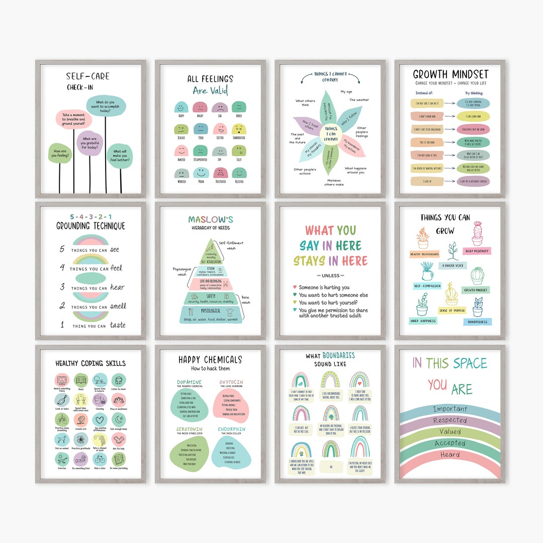 Set of 12 Psychology Art Prints, Therapy Office Decor, Mental Health ...