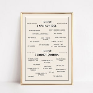 Things I Can and Cannot Control Poster, Mental Health Prints, Therapy ...