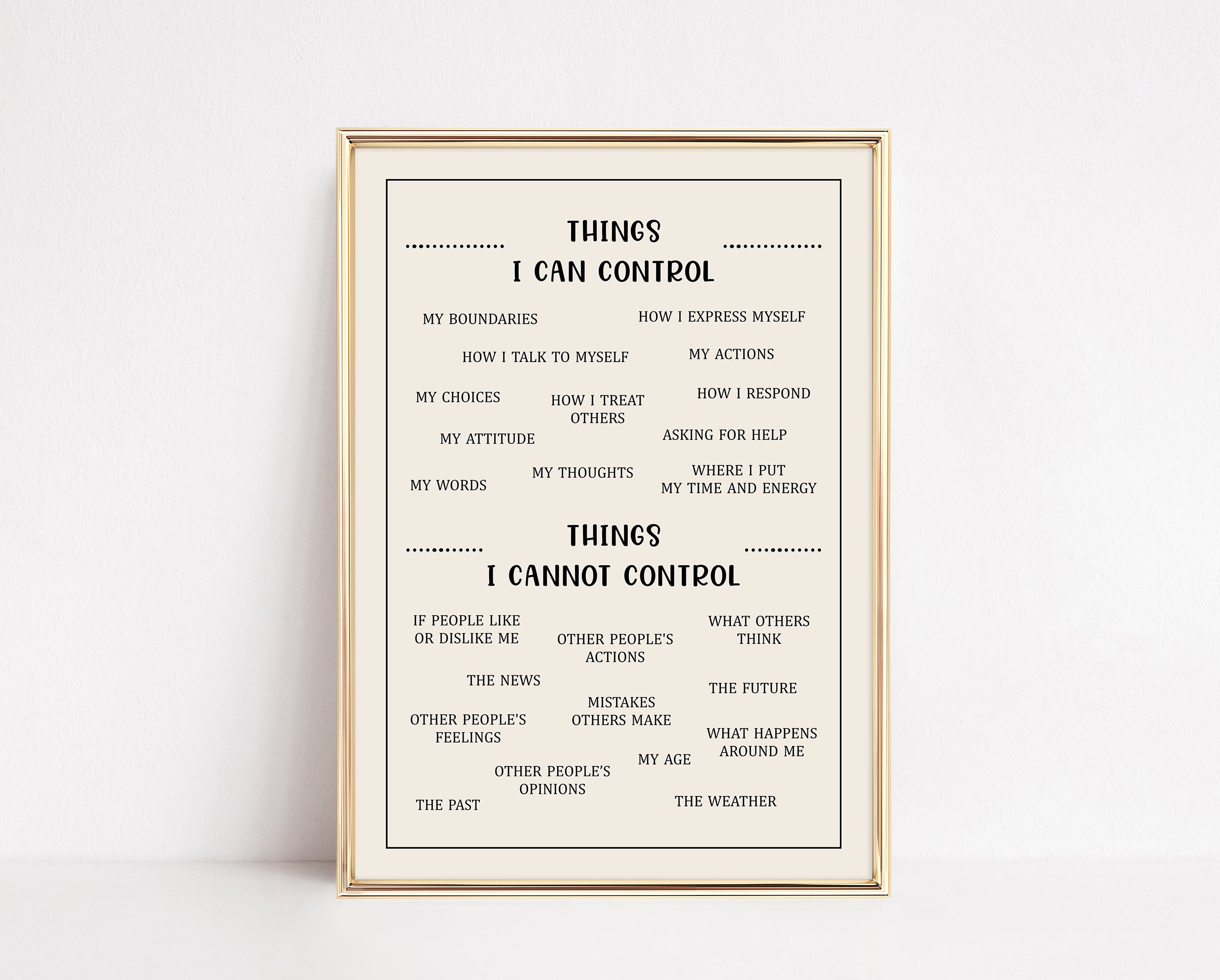 Things I Can and Cannot Control Poster, Mental Health Prints, Therapy ...