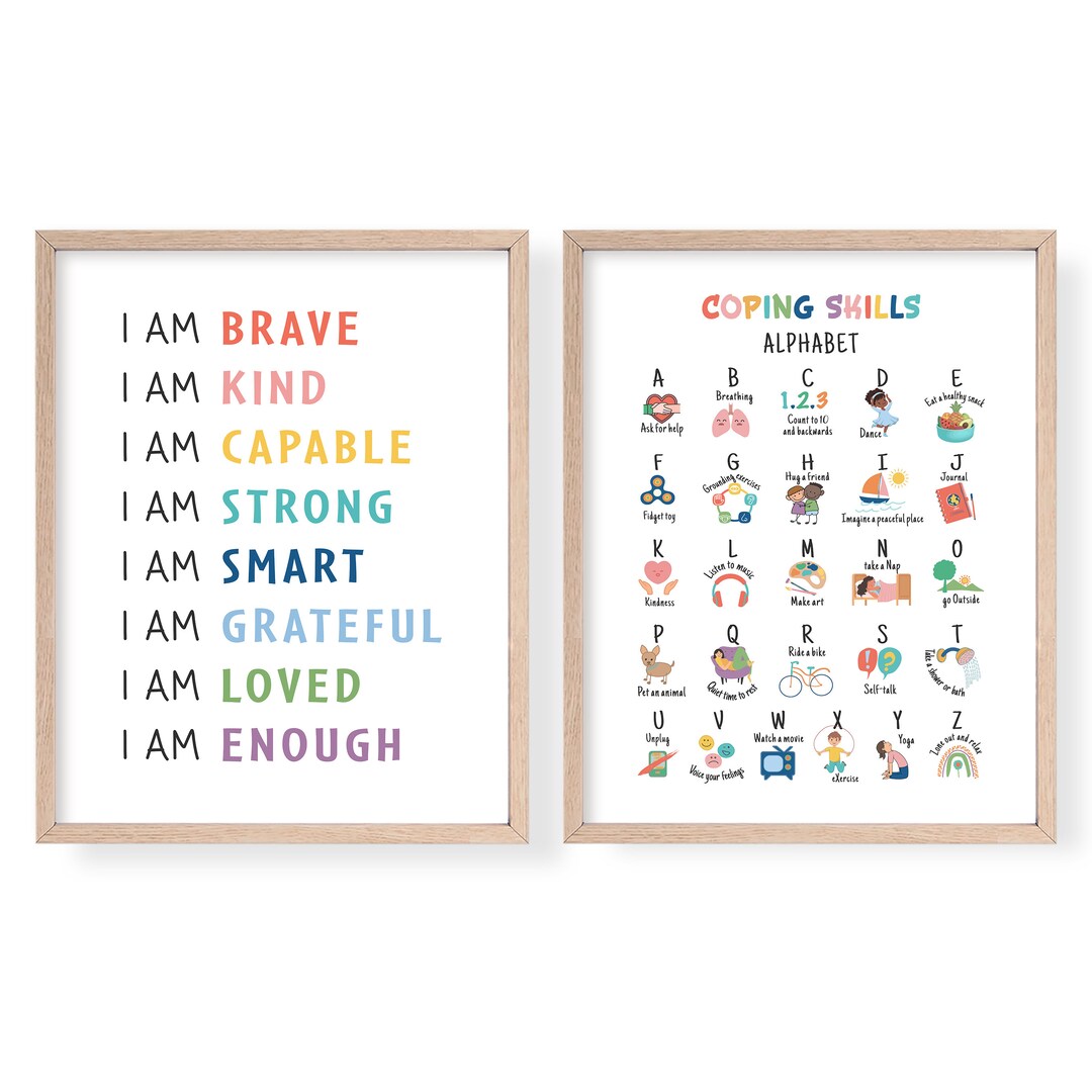 Set of 2 Mental Health Prints, Coping Skills Alphabet, Positive ...