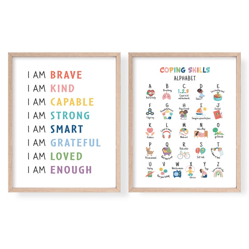 Set of 2 Mental Health Prints, Coping Skills Alphabet, Positive ...