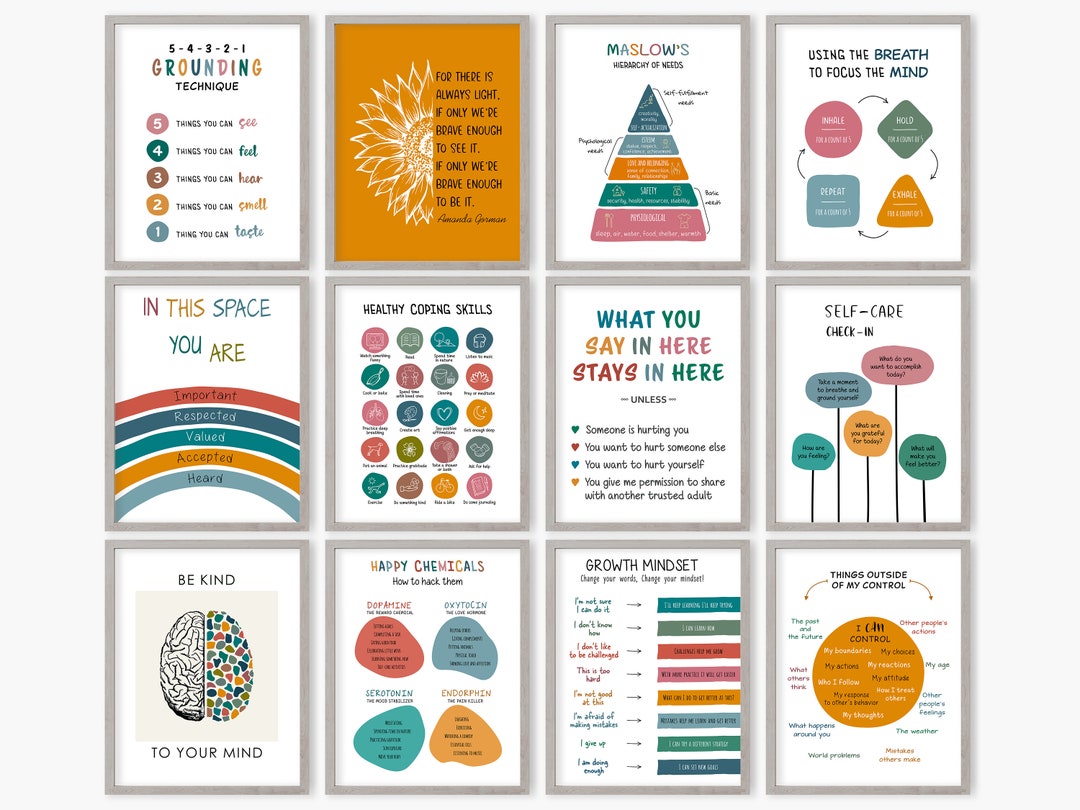 Set of 12 Prints for Therapy Office Mental Health Posters - Etsy