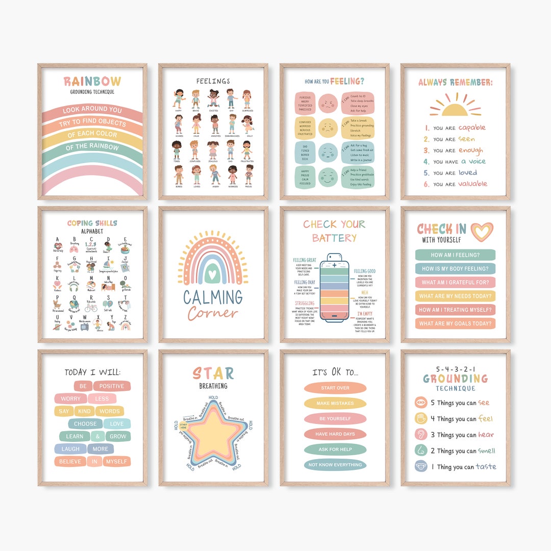 Calming Corner Bundle for Kids, Set of 12 Psychology Posters, Emotional ...