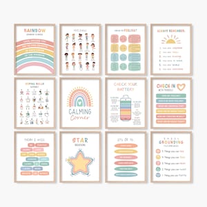 Calming Corner Bundle for Kids, Set of 12 Psychology Posters, Emotional ...