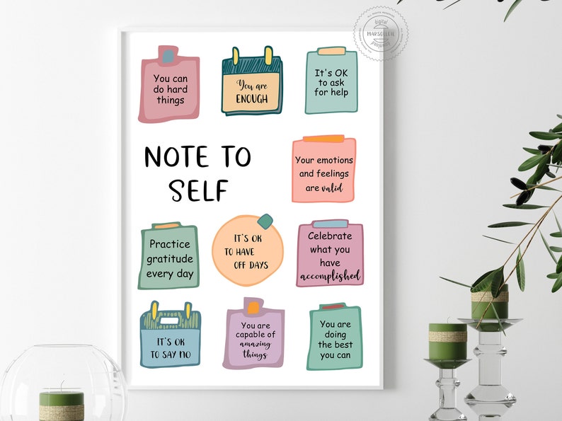 Note to Self Poster Therapy Office Wall Art Mental Health - Etsy