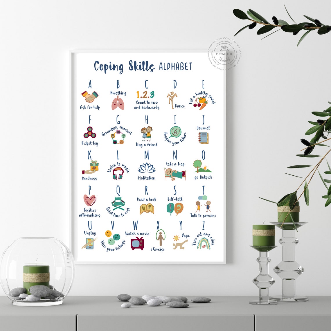 Coping Skills Alphabet Poster School Counselor Office Decor | Etsy