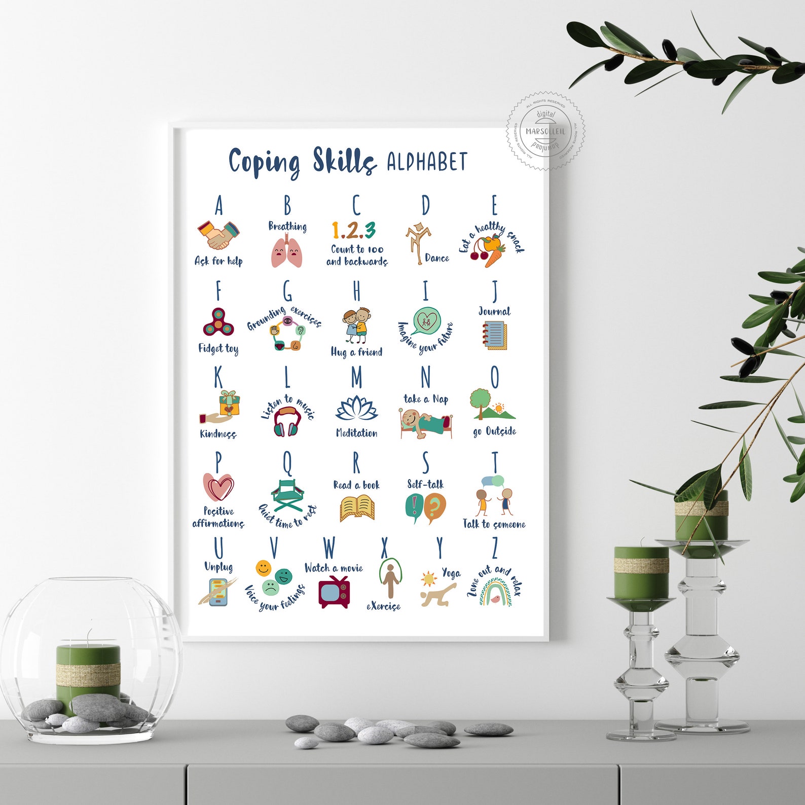 Coping Skills Alphabet Poster School Counselor Office Decor | Etsy