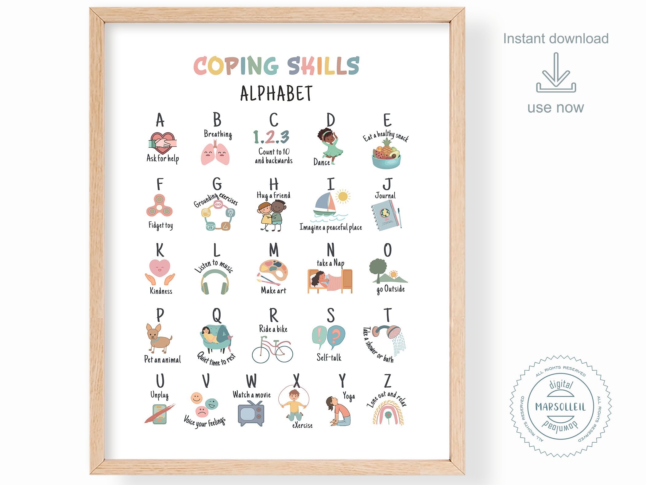 Coping Skills Alphabet Poster, ABC Coping Skills, Grounding Exercises ...