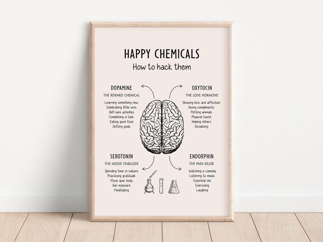 Happy Chemicals Poster, Therapy Office Decor, Happiness Hormones ...