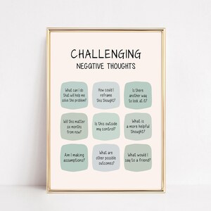 Challenging Negative Thoughts, Mental Health Art Printable, Therapy ...