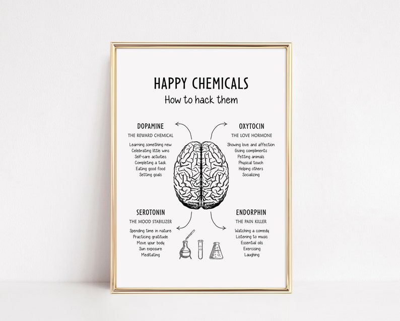 Happy Chemicals Poster for Therapy Office Decor, Happiness Hormones ...