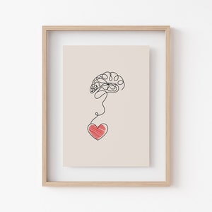 Brain and Heart Poster, Mental Health Wall Art, Therapy Office Decor ...