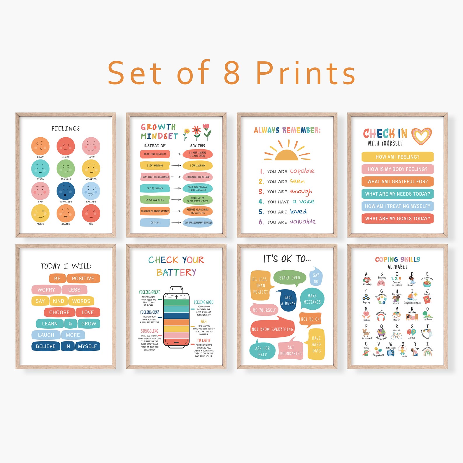 Mental Health Posters, Set of 8 Psychology Prints for Kids, Zones of ...
