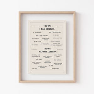 Things I Can and Cannot Control Poster, Mental Health Prints, Therapy ...