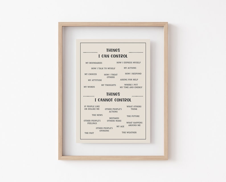 Things I Can and Cannot Control Poster, Mental Health Prints, Therapy ...