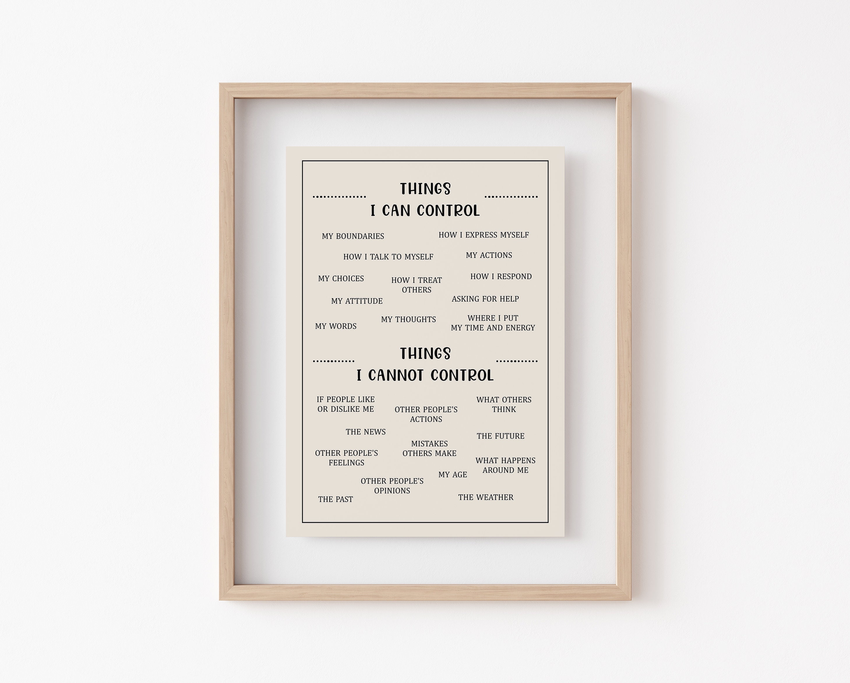 Things I Can and Cannot Control Poster, Mental Health Prints, Therapy ...