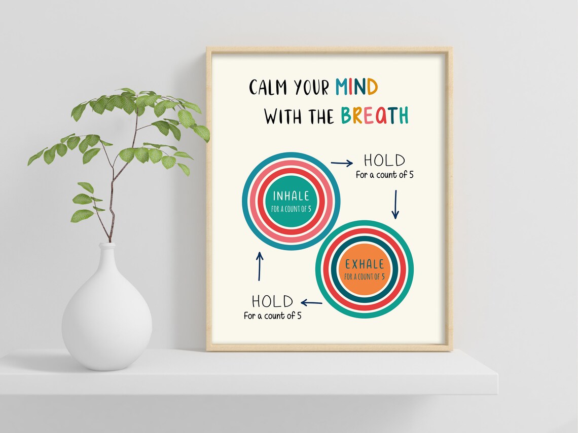Mindful Breathing Poster, Grounding Exercises, Box Breathing, Anxiety ...