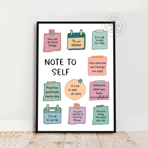 Note to Self Poster Therapy Office Wall Art Mental Health - Etsy