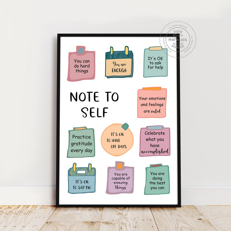 Note to Self Poster Therapy Office Wall Art Mental Health - Etsy