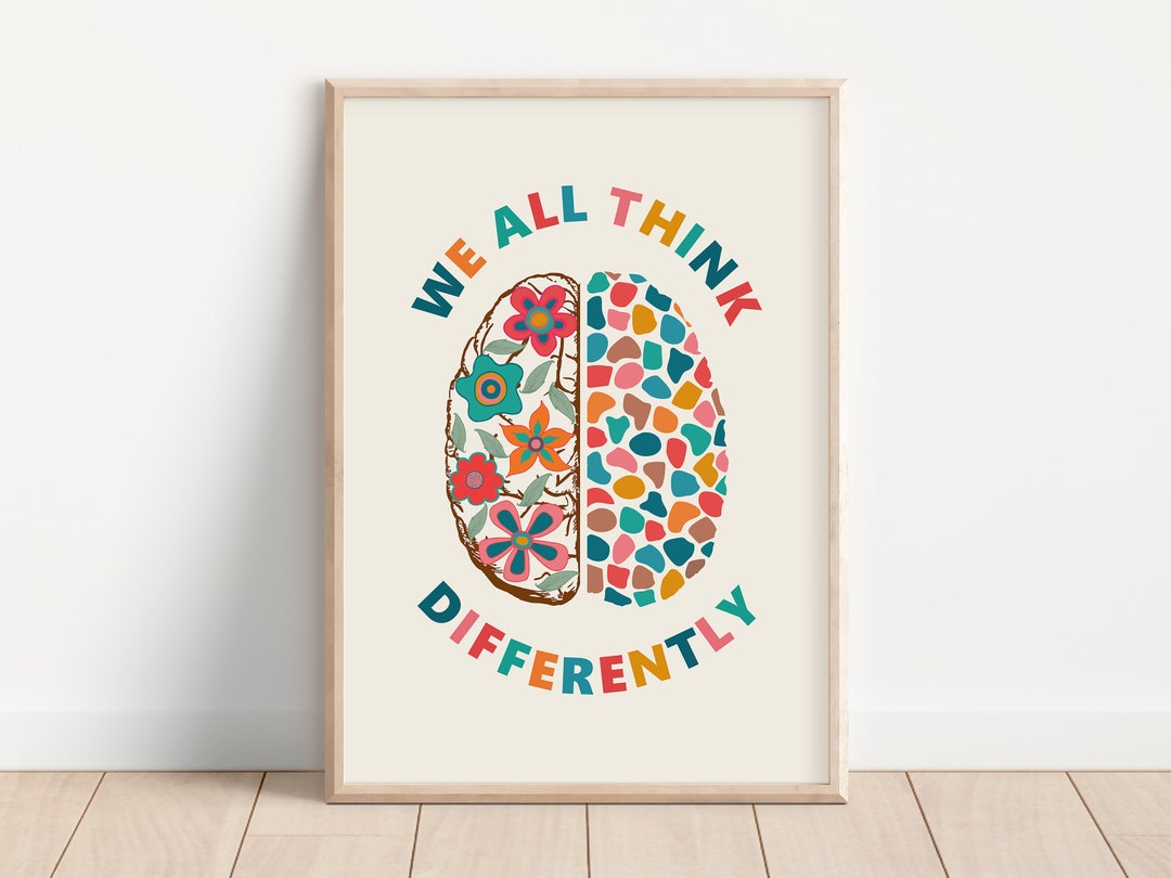 Neurodiversity Poster, We All Think Differently, Brain Art Print ...