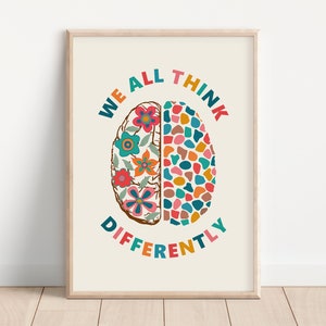 Neurodiversity Poster, We All Think Differently, Brain Art Print ...