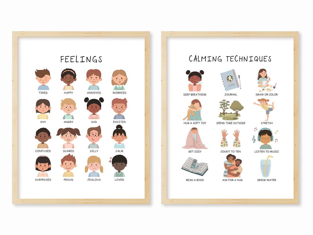 Feelings Poster Emotions Chart for Kids Calming Techniques - Etsy