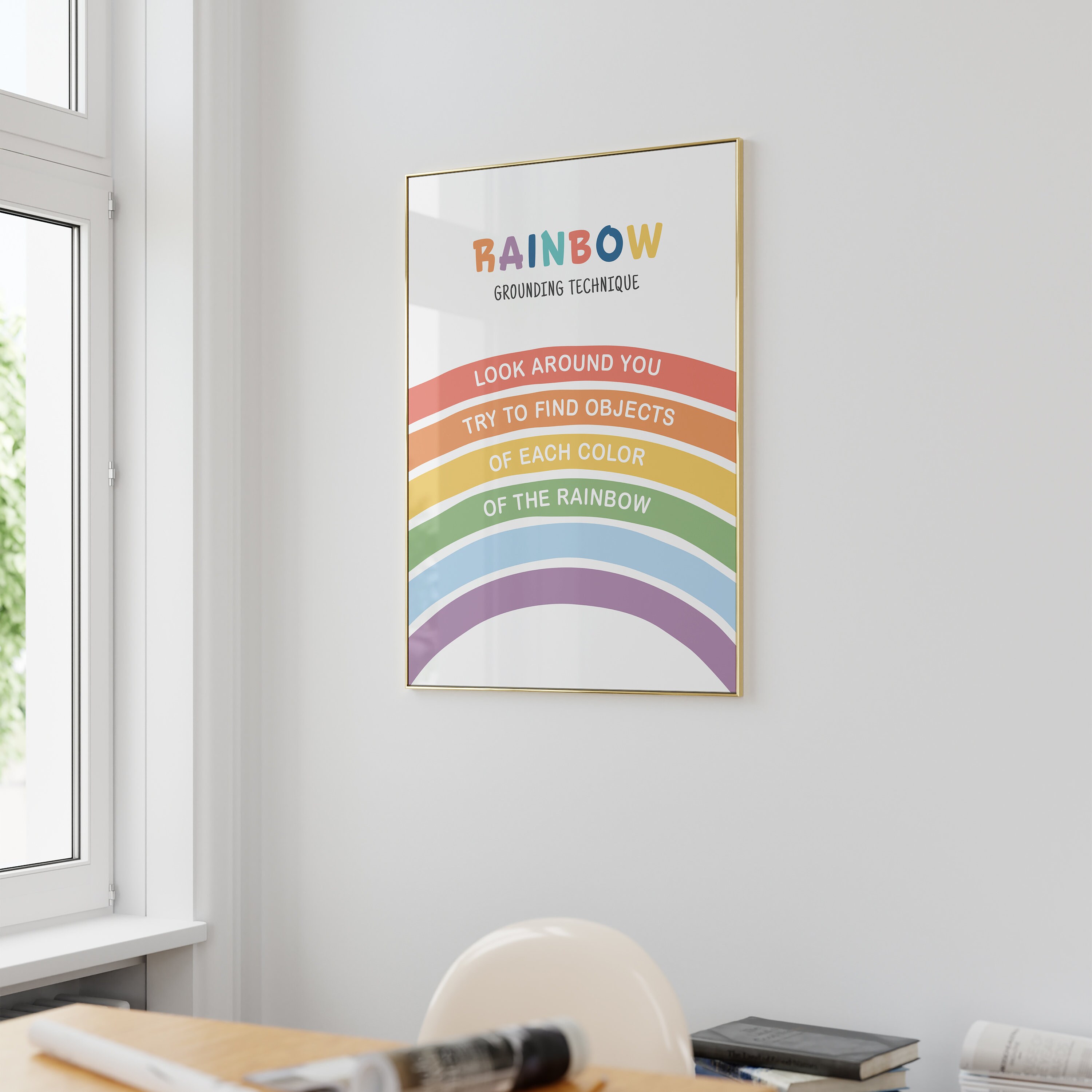 Grounding Technique Rainbow, Anxiety Grounding Poster, Mental Health ...