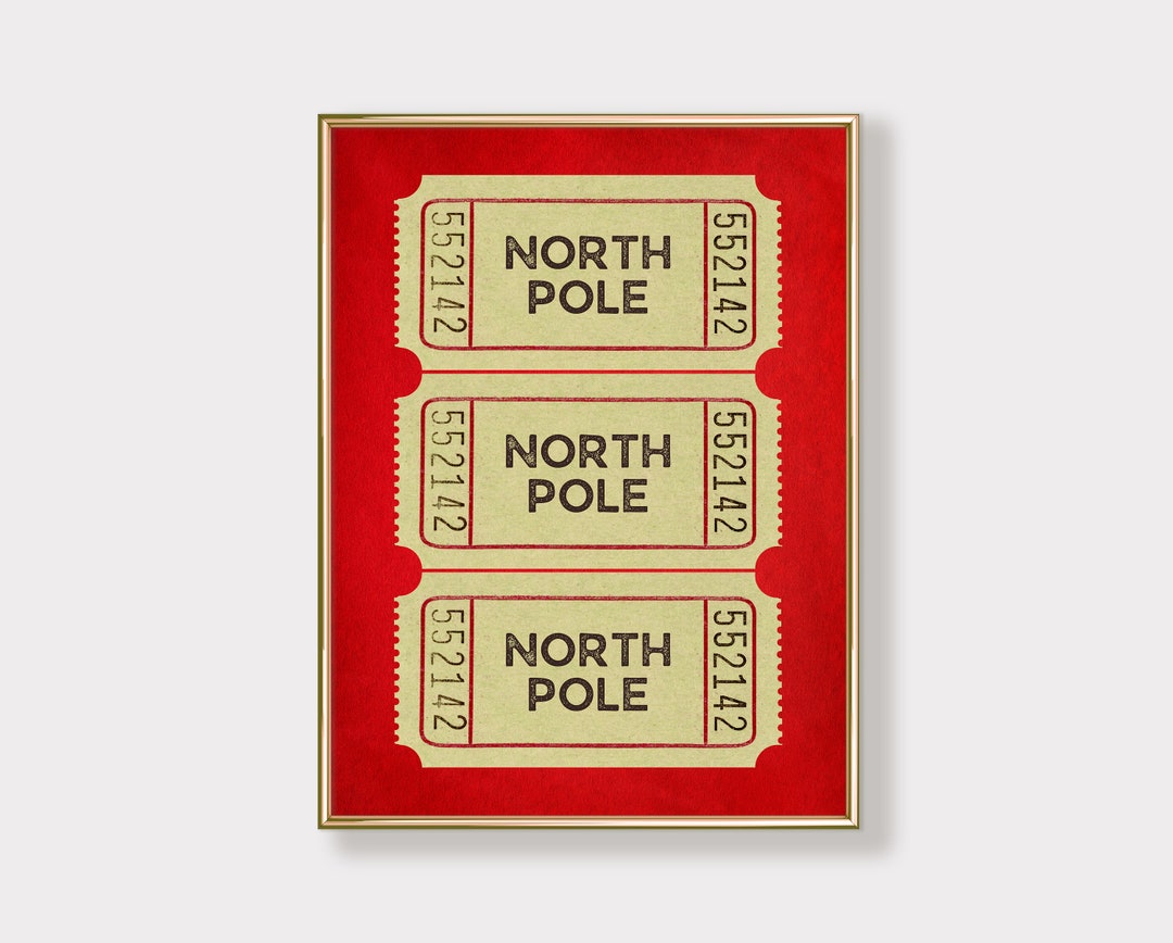 North Pole Ticket Print Red Watercolor Christmas Decor - Etsy