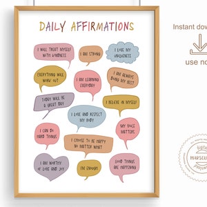 Daily Affirmations, Mental Health Poster, Therapy Office Decor, School ...