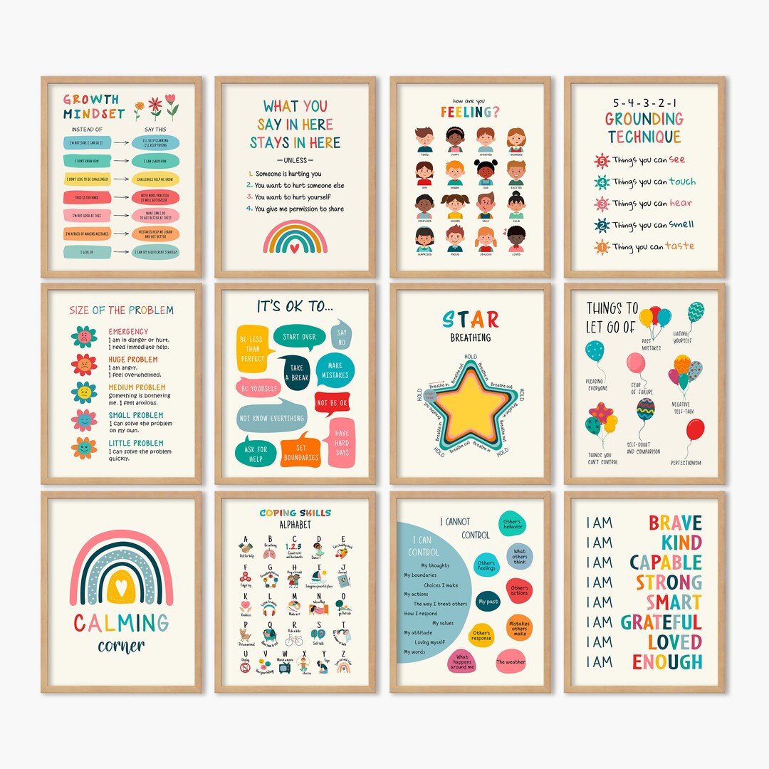 Mental Health Poster Bundle, Calming Corner for Kids, Set of 12 Prints ...