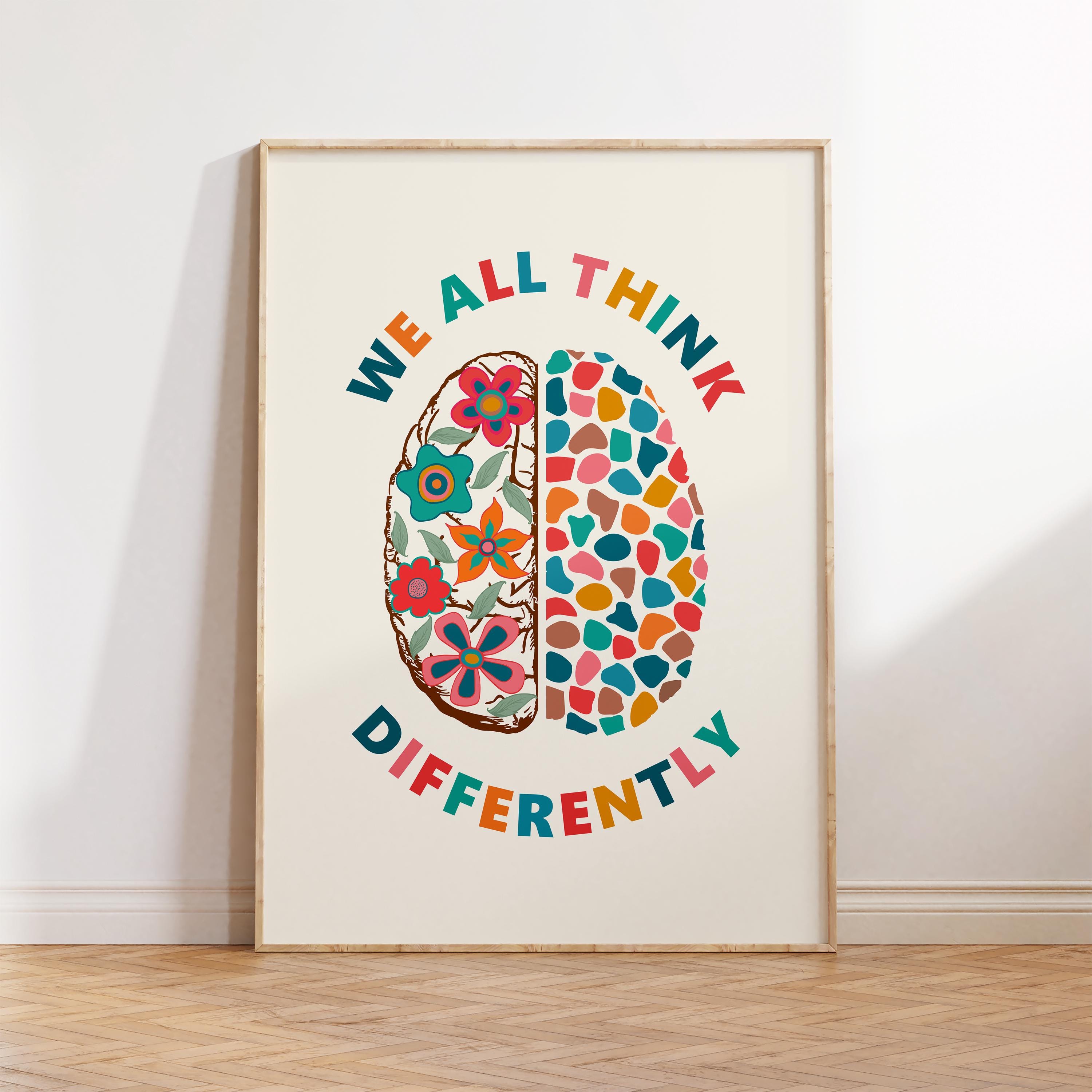 Neurodiversity Poster, We All Think Differently, Brain Art Print ...