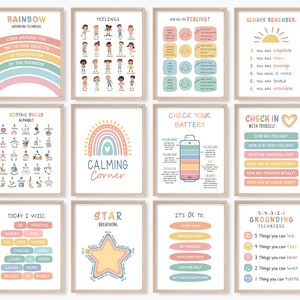 Calming Corner Bundle for Kids, Set of 12 Psychology Posters, Emotional ...