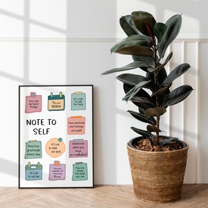 Note to Self Poster, Therapy Office Wall Art, Mental Health, Self ...
