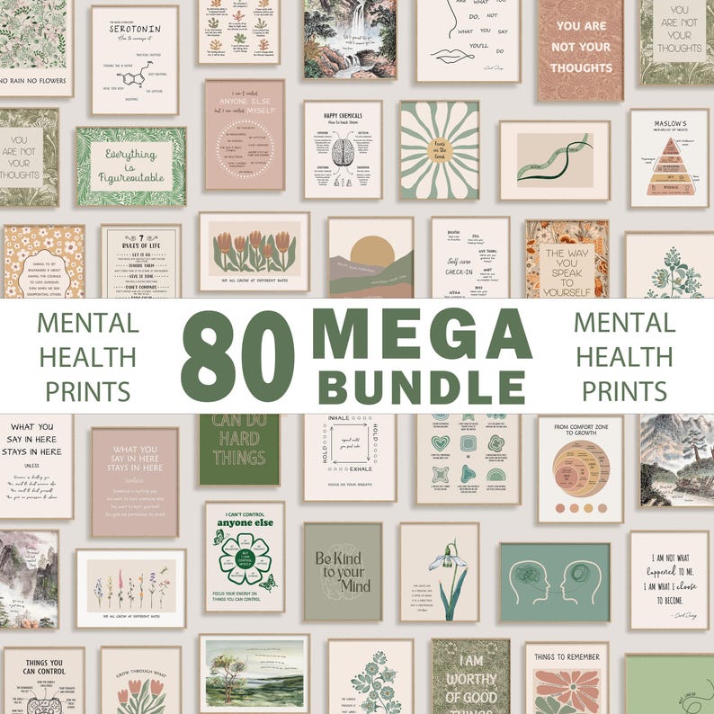 Mental Health Bundle, 80 Wall Art Prints for Therapy Office Decor ...
