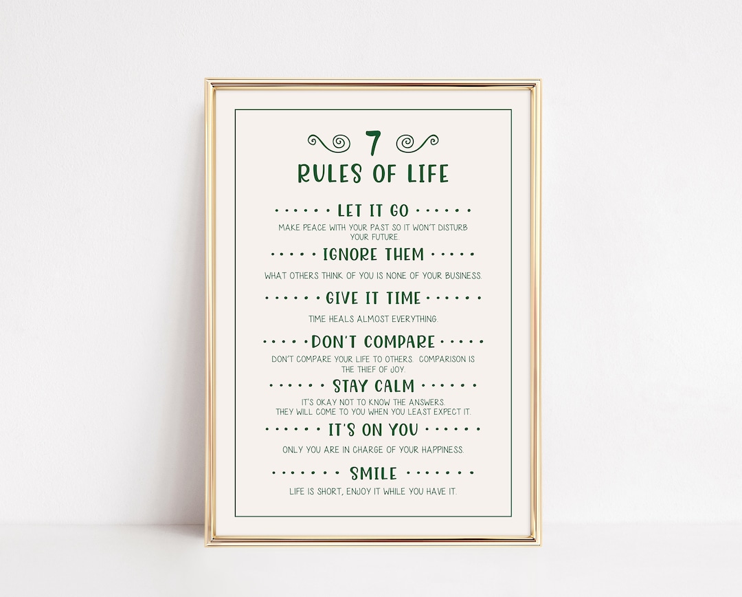 7 Rules of Life Poster, Mental Health Print, Therapy Office Decor, Life ...