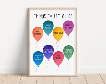 Things to Let Go of Mental Health Digital Poster, Therapy Sign, School ...