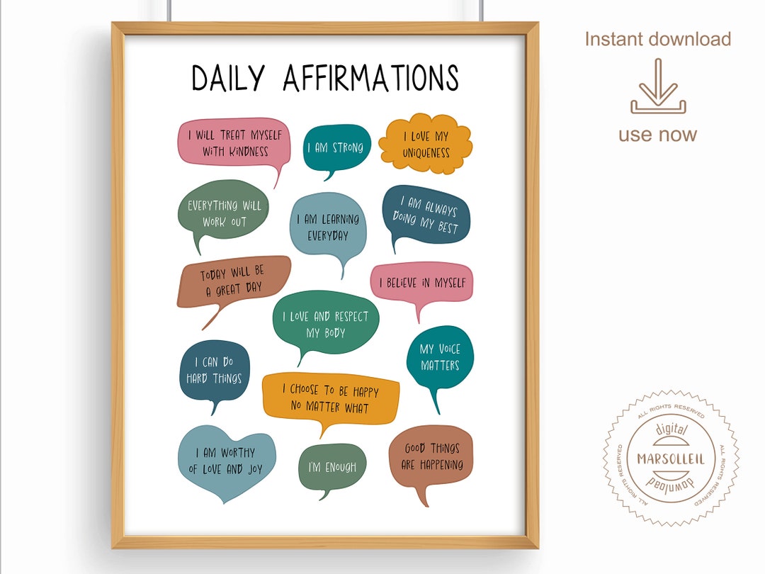 Daily Affirmations Mental Health Poster School Psychologist - Etsy