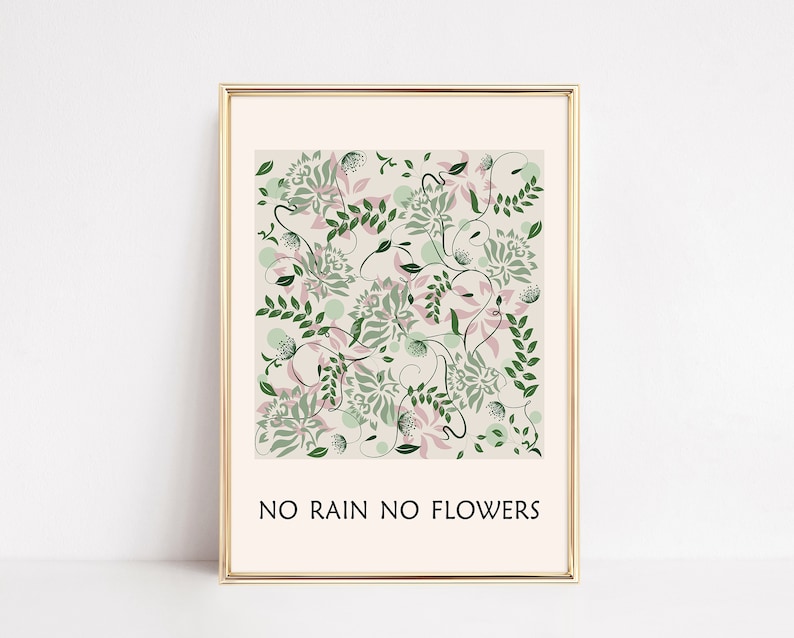 No Rain No Flowers, Positivity Wall Art Print, Affirmation Flower Print ...