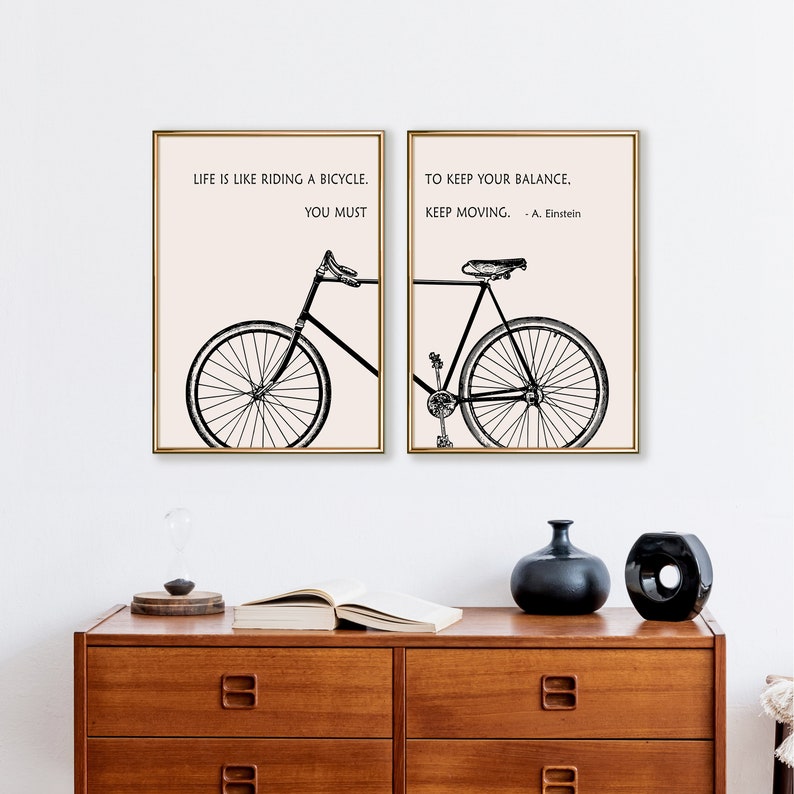 Life is Like Riding a Bike, Einstein Quote Printable Black, Bicycle Art ...
